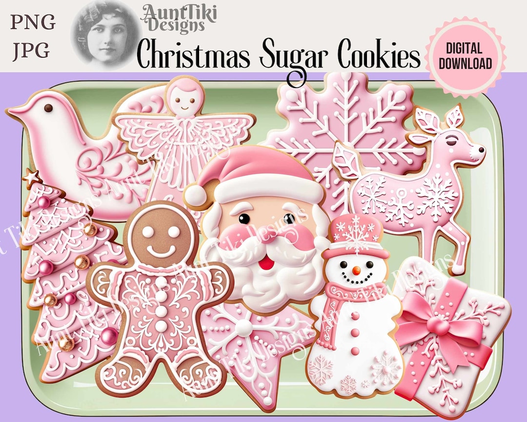 Pink Christmas Sugar Cookies PNG, JPG, Christmas Clipart, Sugar Cookie ...