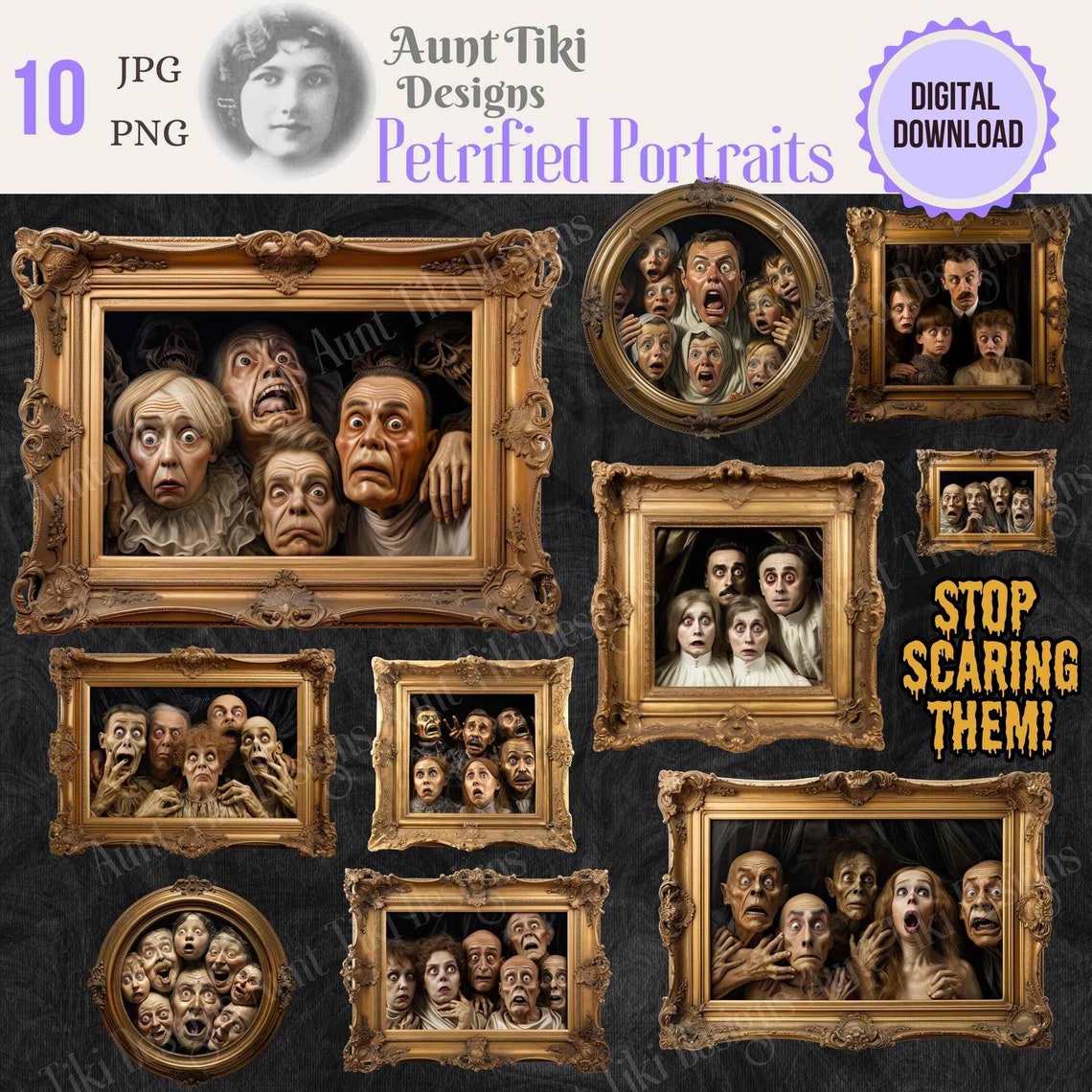 Weird Portraits, Petrified Portraits - Digital Clip Art, Weird Vintage ...