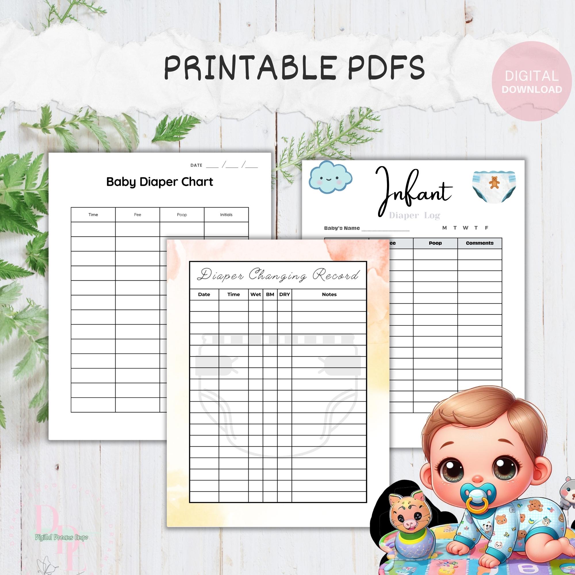 Infant Diaper Change Log Editable Baby Daily Log Diaper Changes Diaper ...