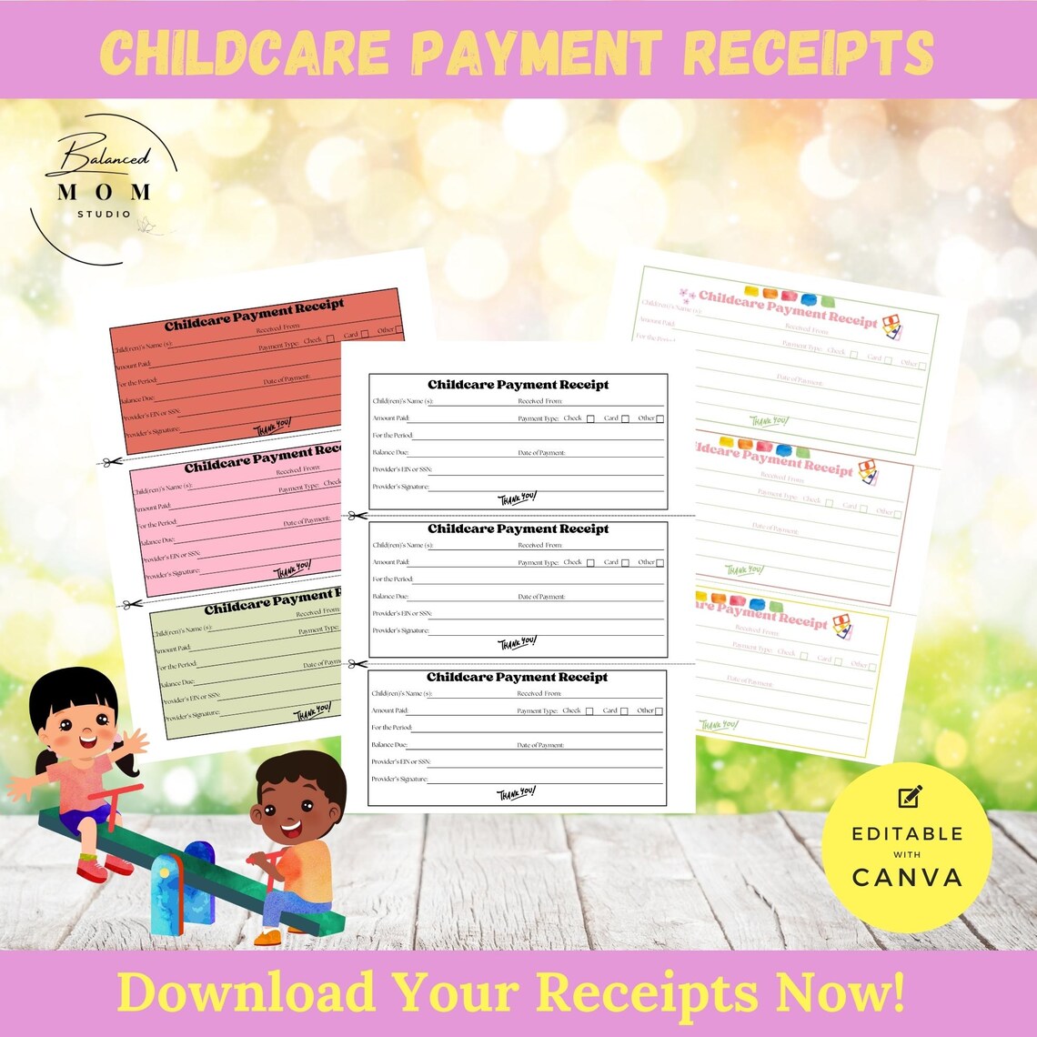 Editable Childcare Receipt Template: Payment Tracker (canva, PDF) - Etsy