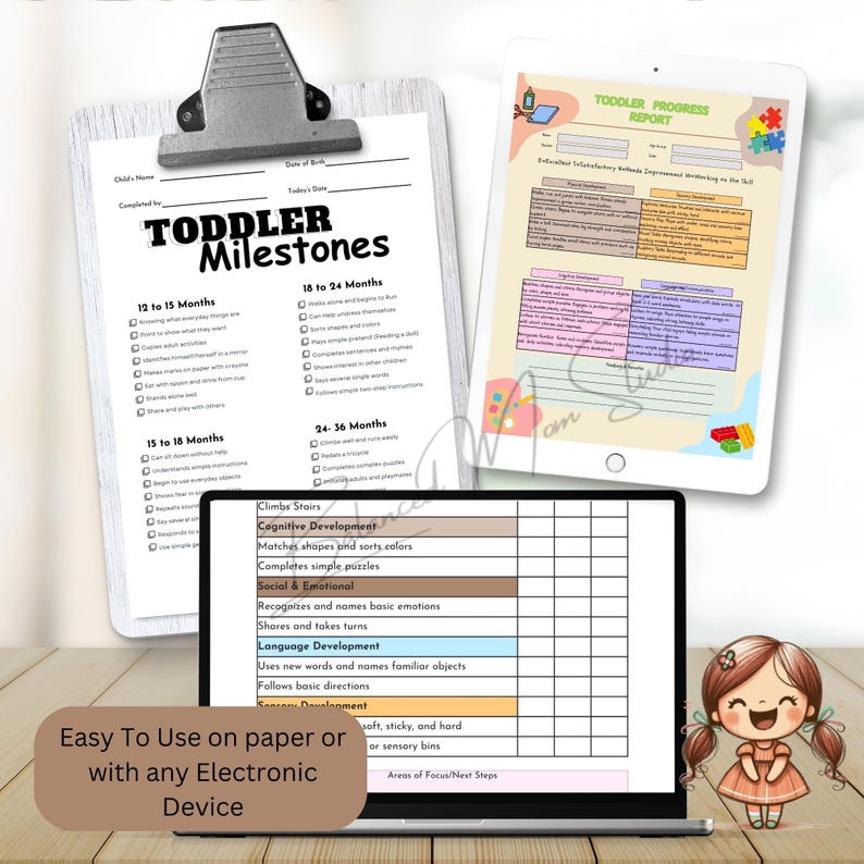 Toddler Milestone Checklist: Developmental Progress Report (printable ...