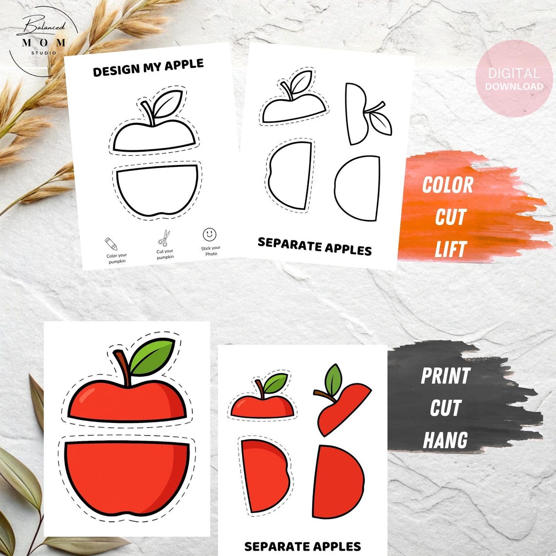 Apple Craft Printable: Cut, Color & Lift Activity (PDF Download) - Etsy