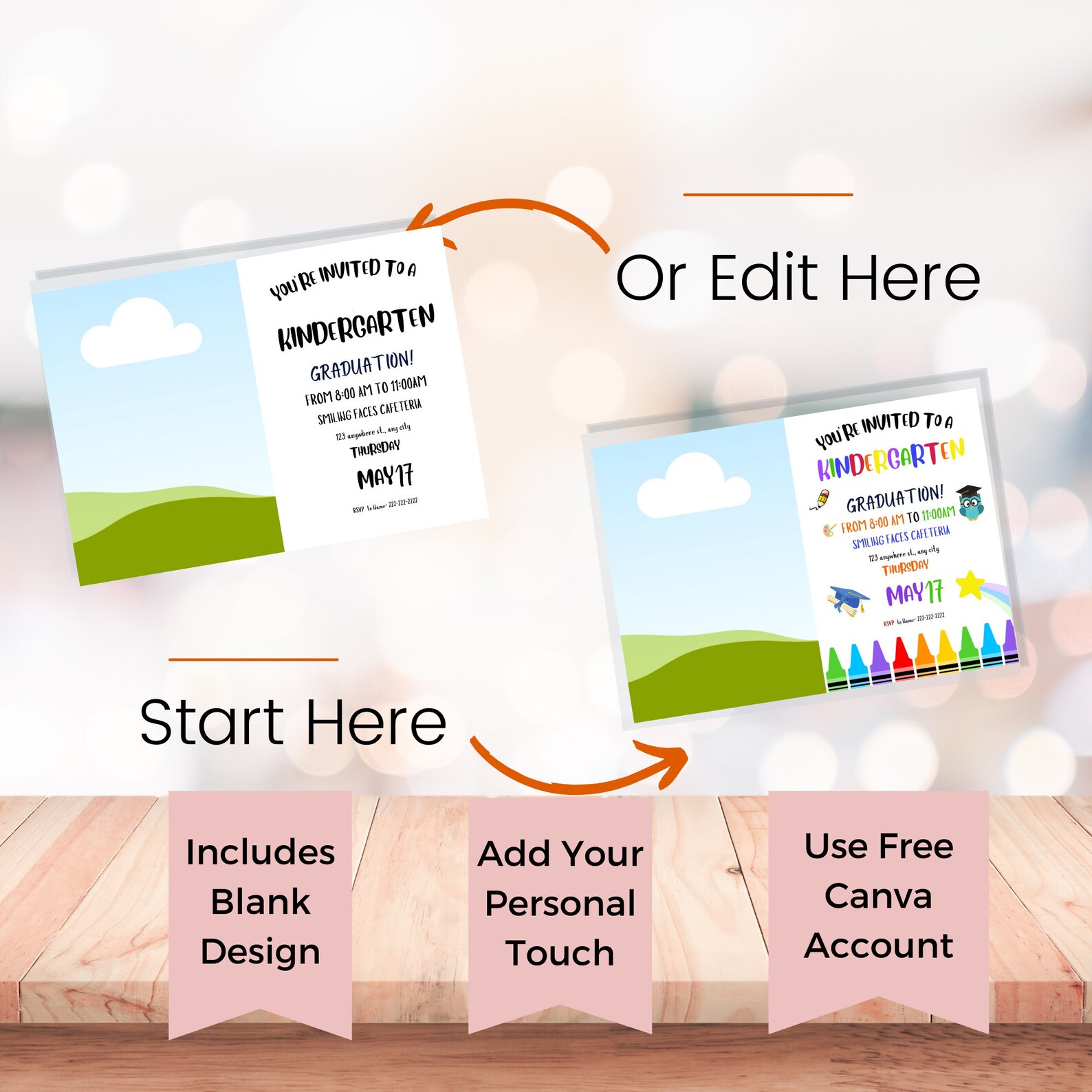 Kindergarten Graduation Photo Invitation| Grad Announcement| Editable ...