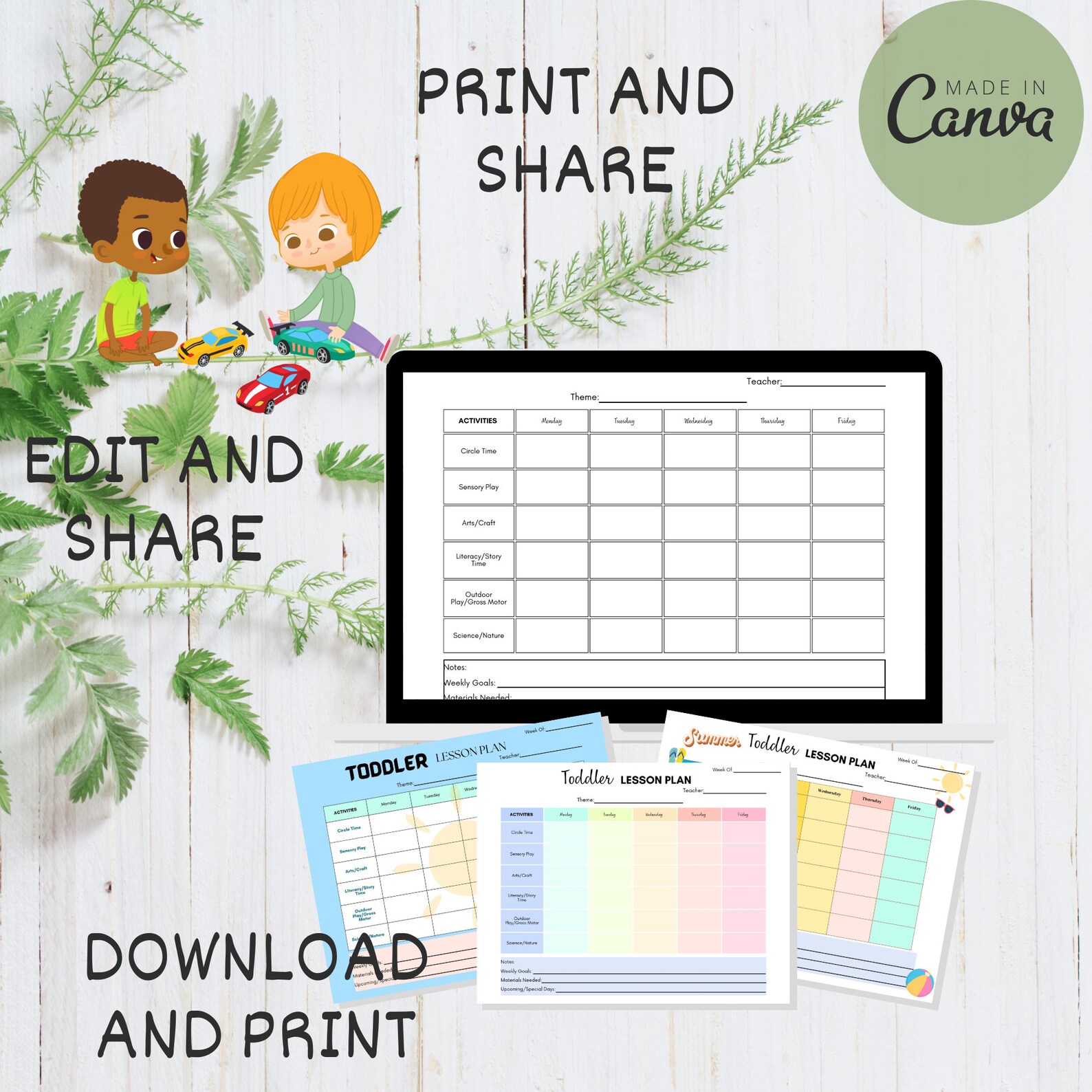 Summer Toddler Lesson Plan Template canva Editable Homeschool Printable ...