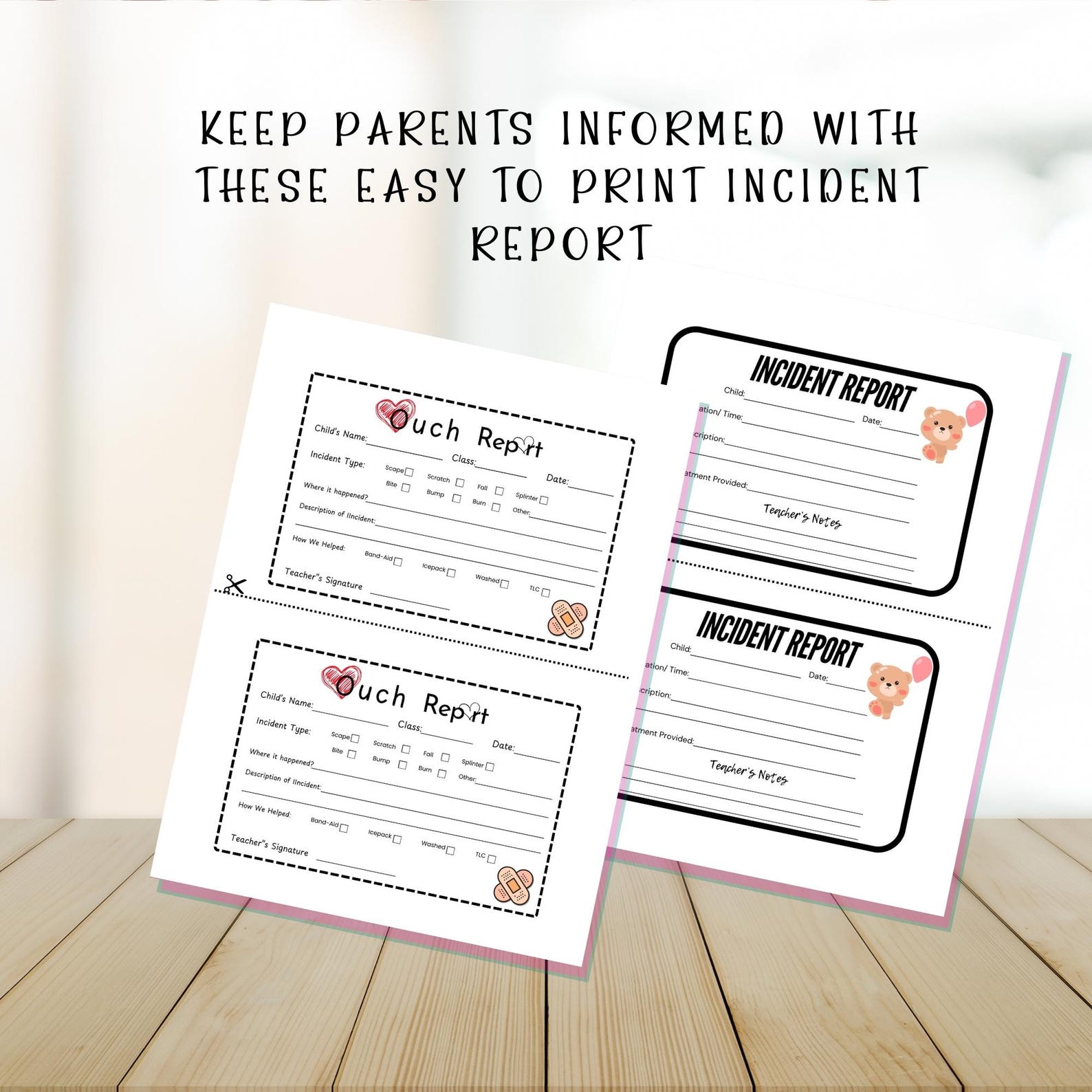Childcare Incident Report Bundle: Editable Ouch Report Forms (printable ...