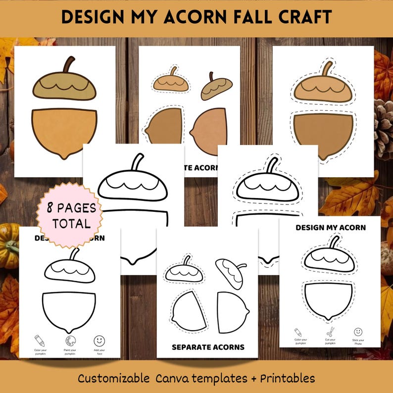 Acorn Craft - Cut, Color, & Lift Activity - Fall Printable (PDF) - Etsy