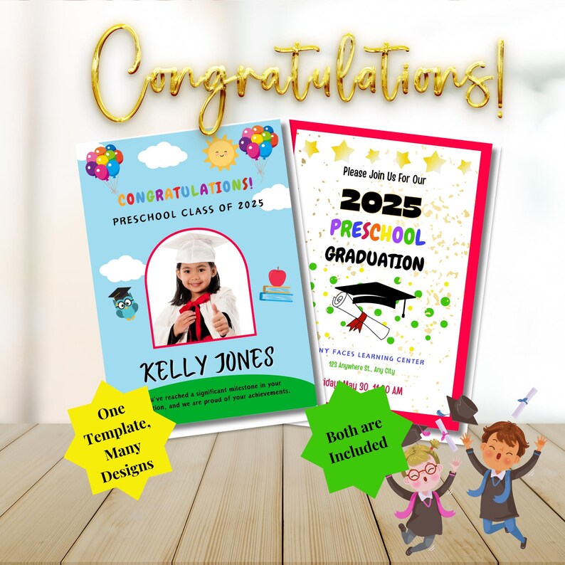 Editable Preschool Graduation Invitation: Colorful Class of 2025 ...