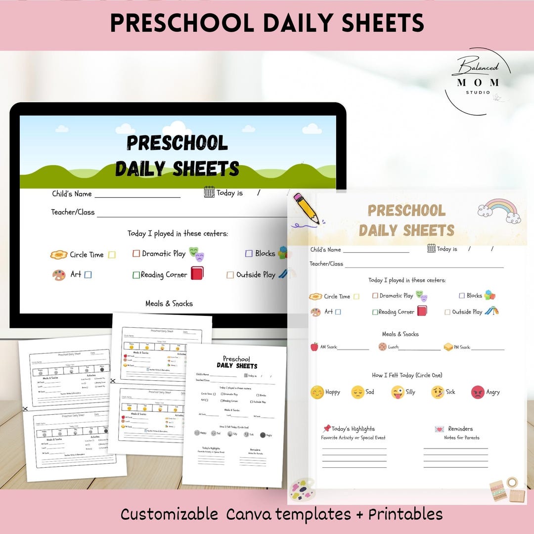 Preschool Daily Report Sheets: Parent Communication, Editable Canva ...