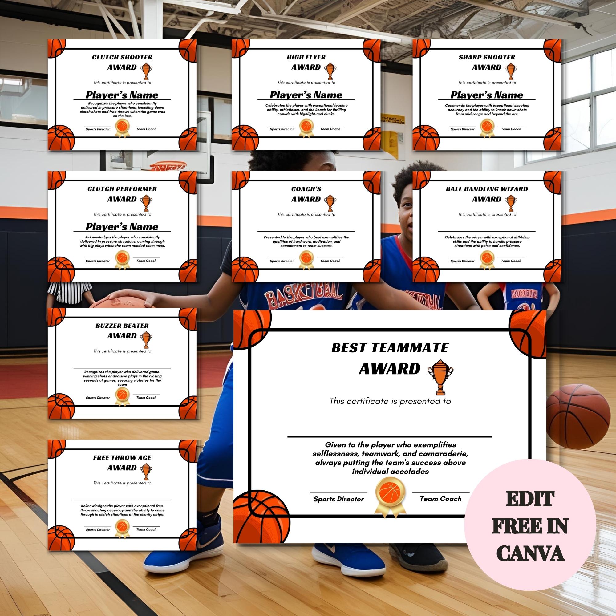 33 Editable Youth Basketball Certificates - Editable Canva Template ...