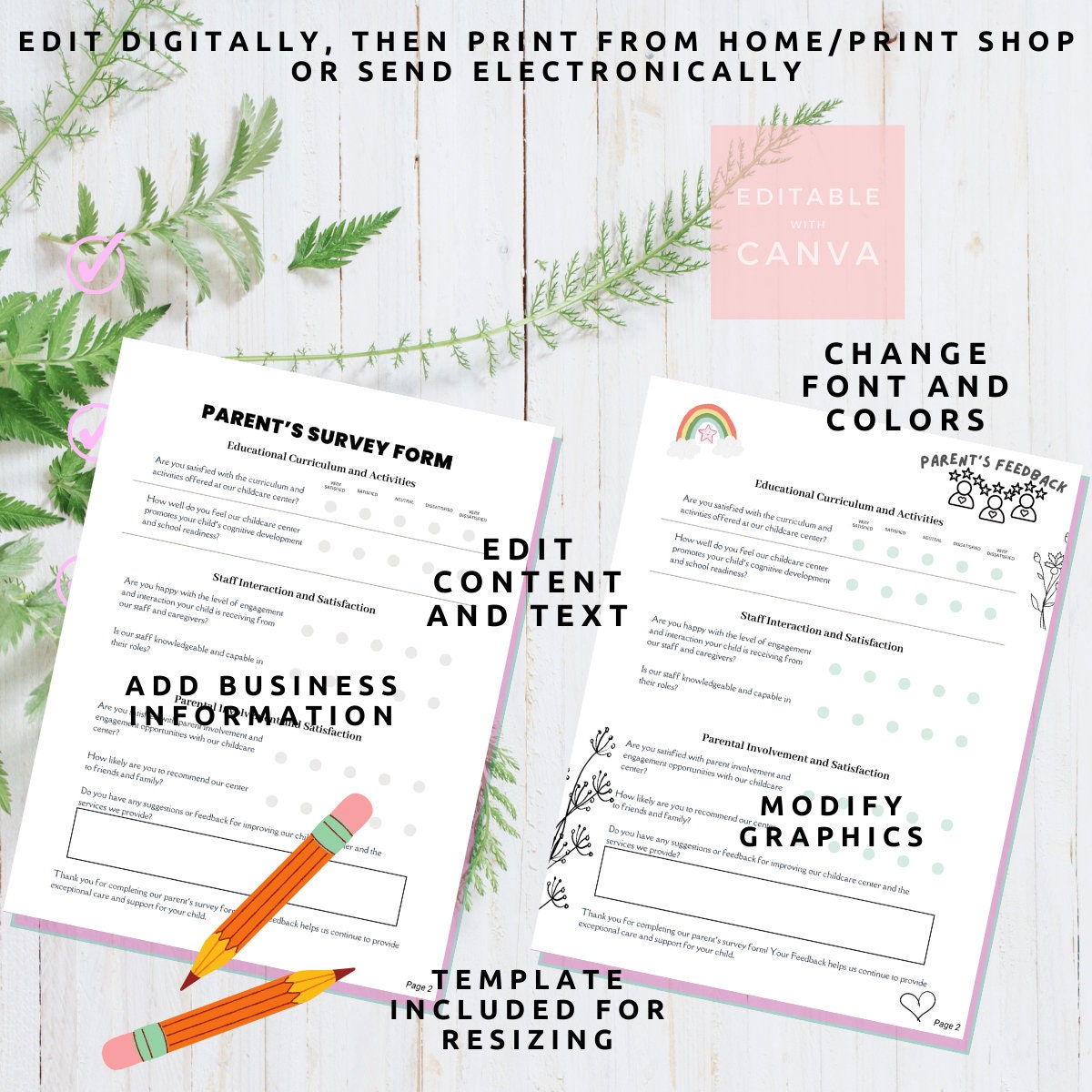 Daycare Parent Survey Form Canva Template & PDF Printable| Printable ...