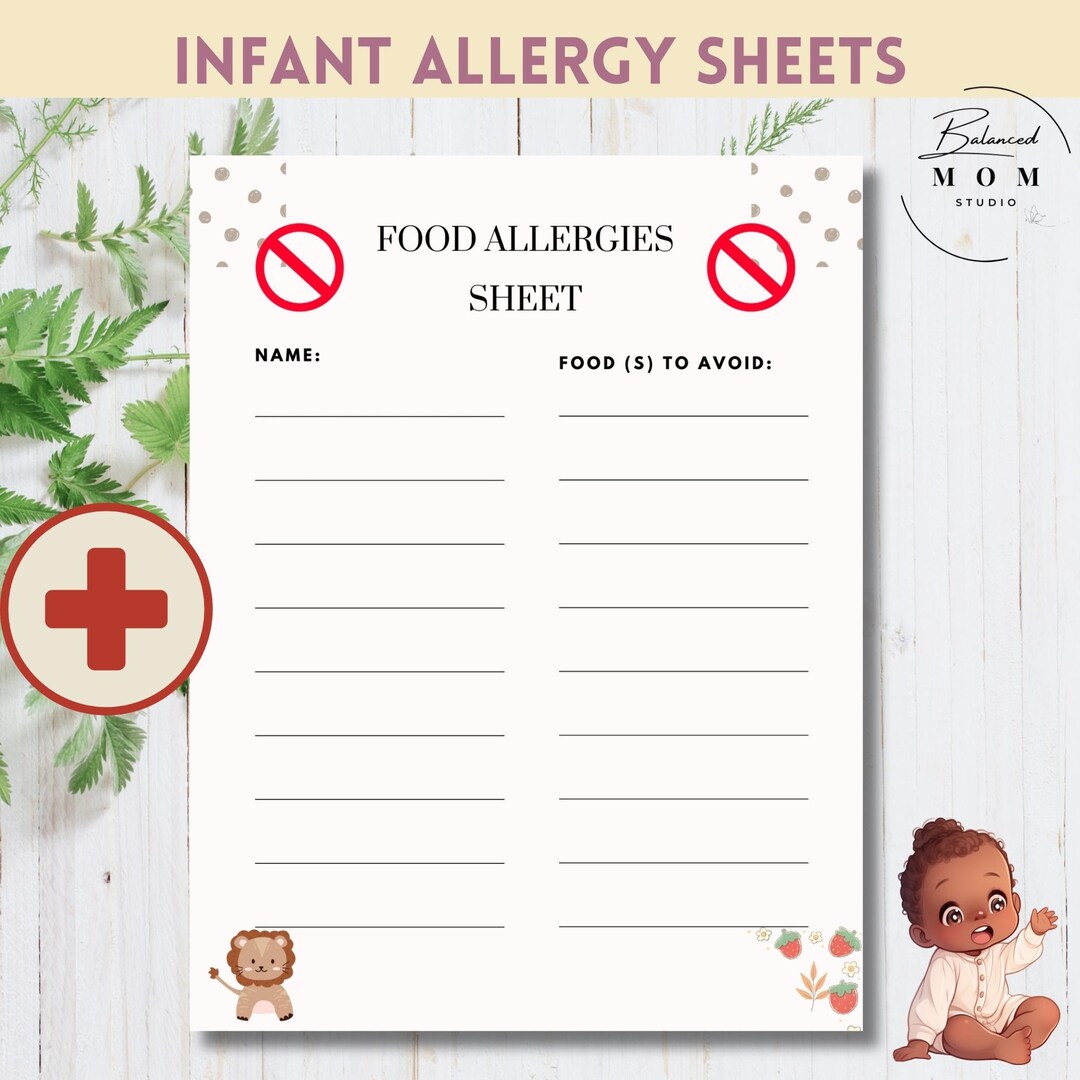Infant Allergy Sheets | 4 Printable Pages Including Medication ...