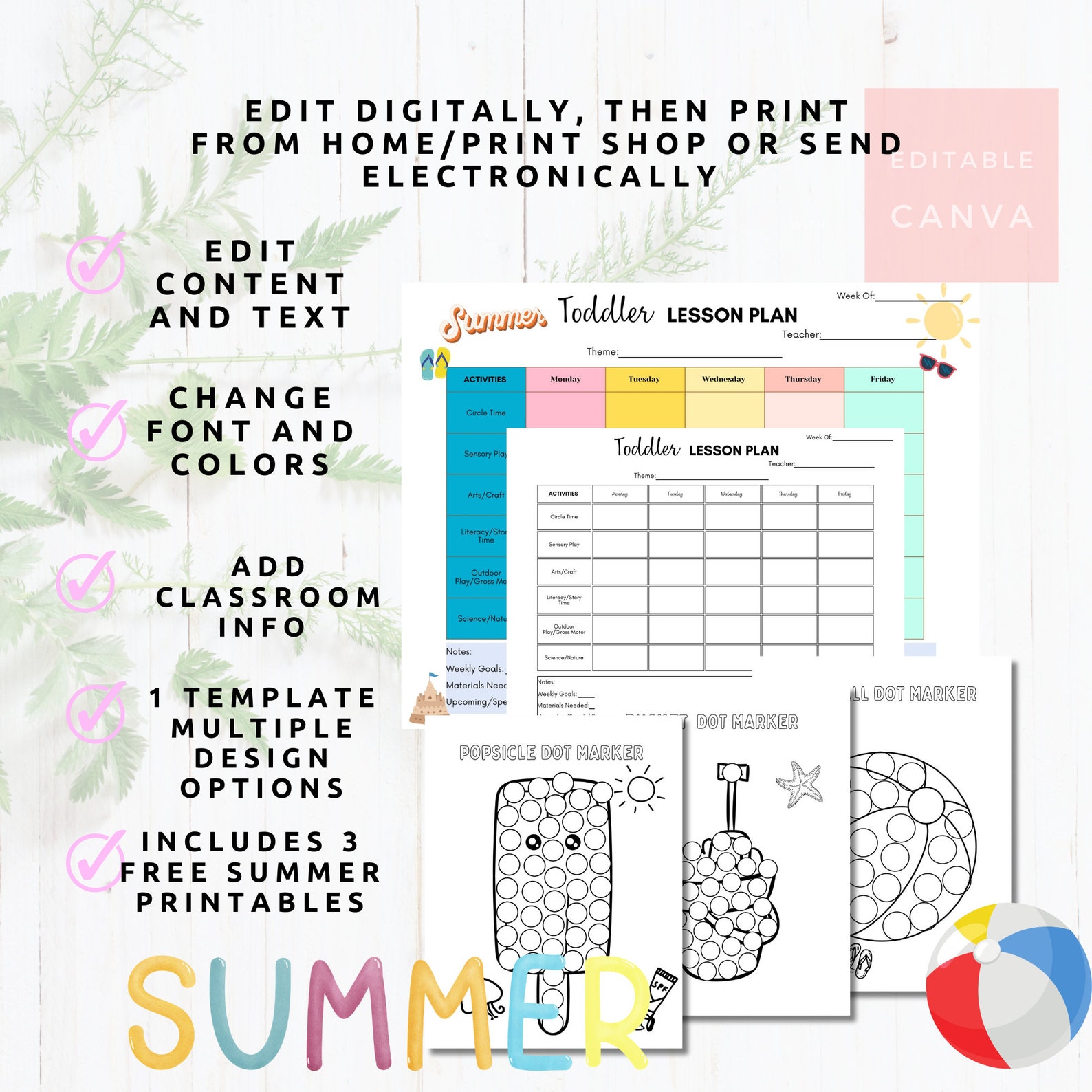Summer Toddler Lesson Plan Template canva Editable Homeschool Printable ...