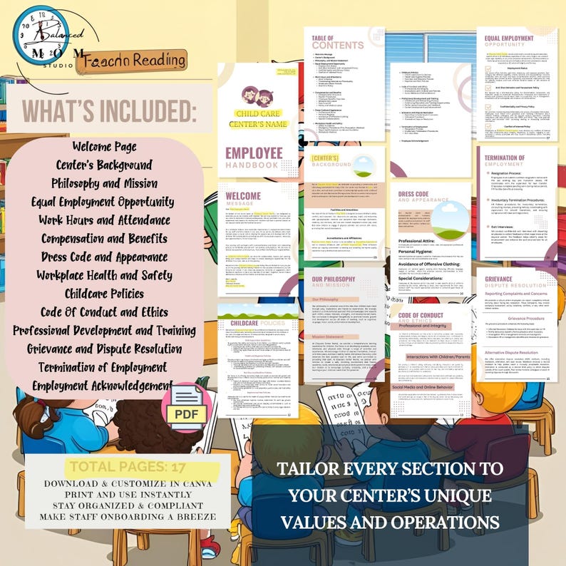 Childcare Employee Handbook Template: Editable Staff Policy (canva ...