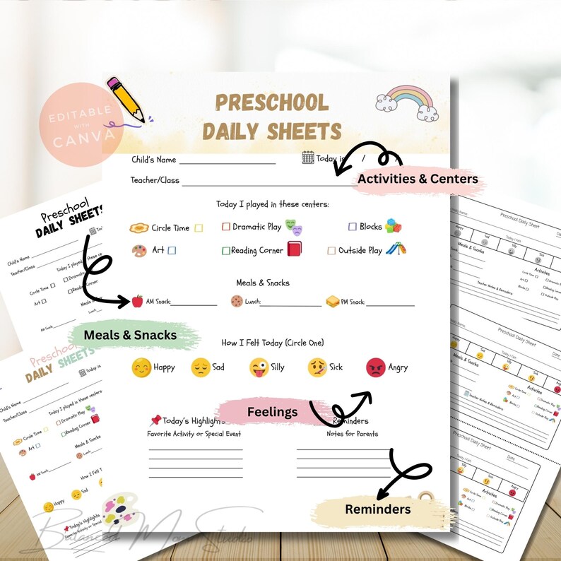 Essential Preschool Daily Report Sheets | Printable + Canva Editable ...