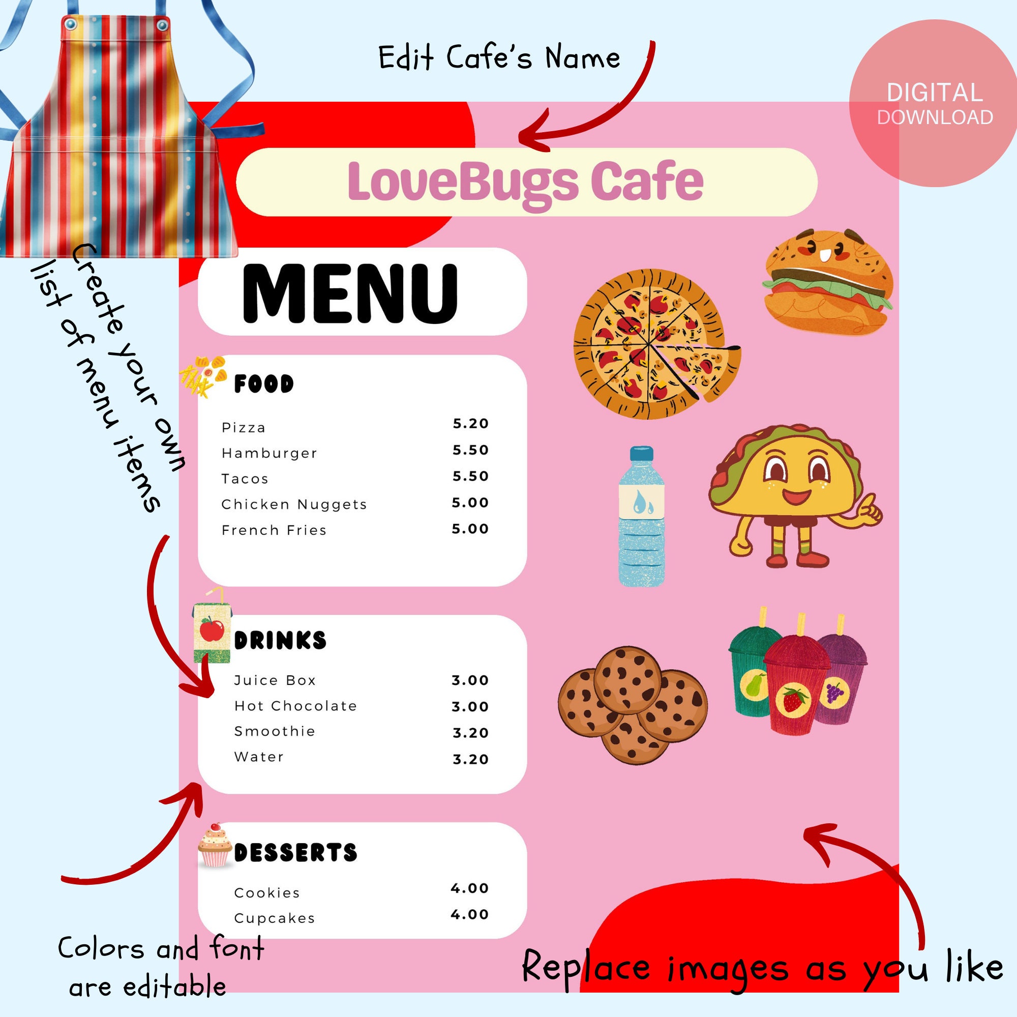 Valentine’s Pretend Play Restaurant Menu Canva Template| Dramatic Play ...