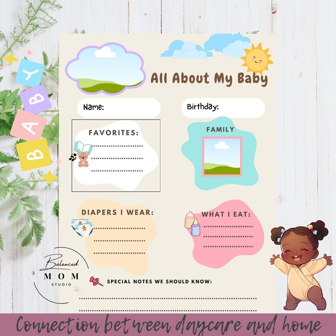 Daycare Baby Info Sheet: "all About My Baby" Canva Template (digital ...