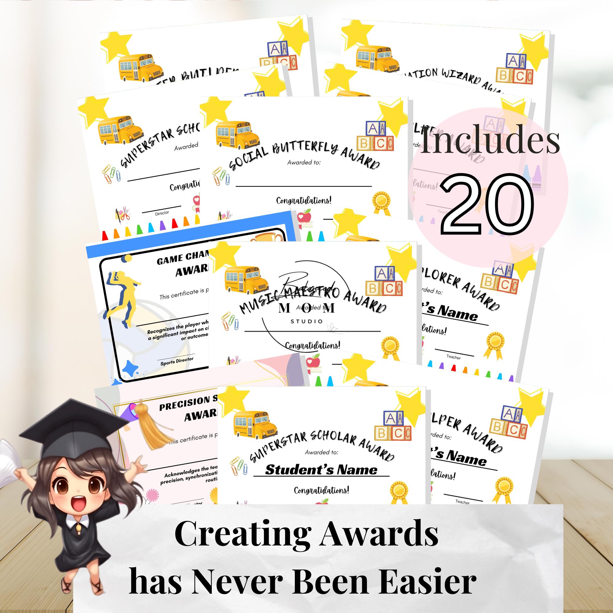 Award Certificates for Kids| Editable Award Achievements Preschool and ...