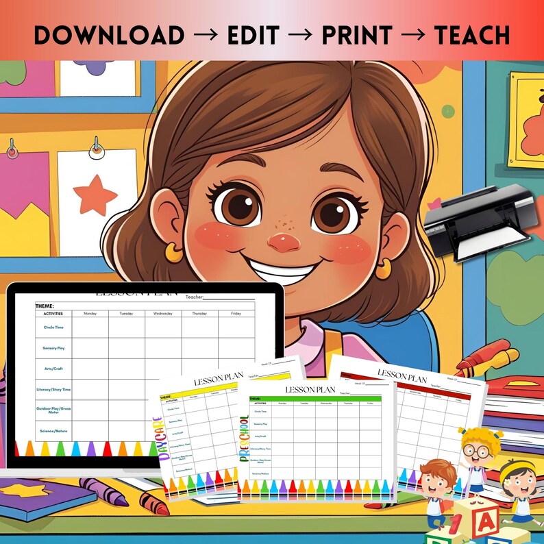 Preschool Lesson Plan Template Bundle: Editable Weekly Schedule (canva ...