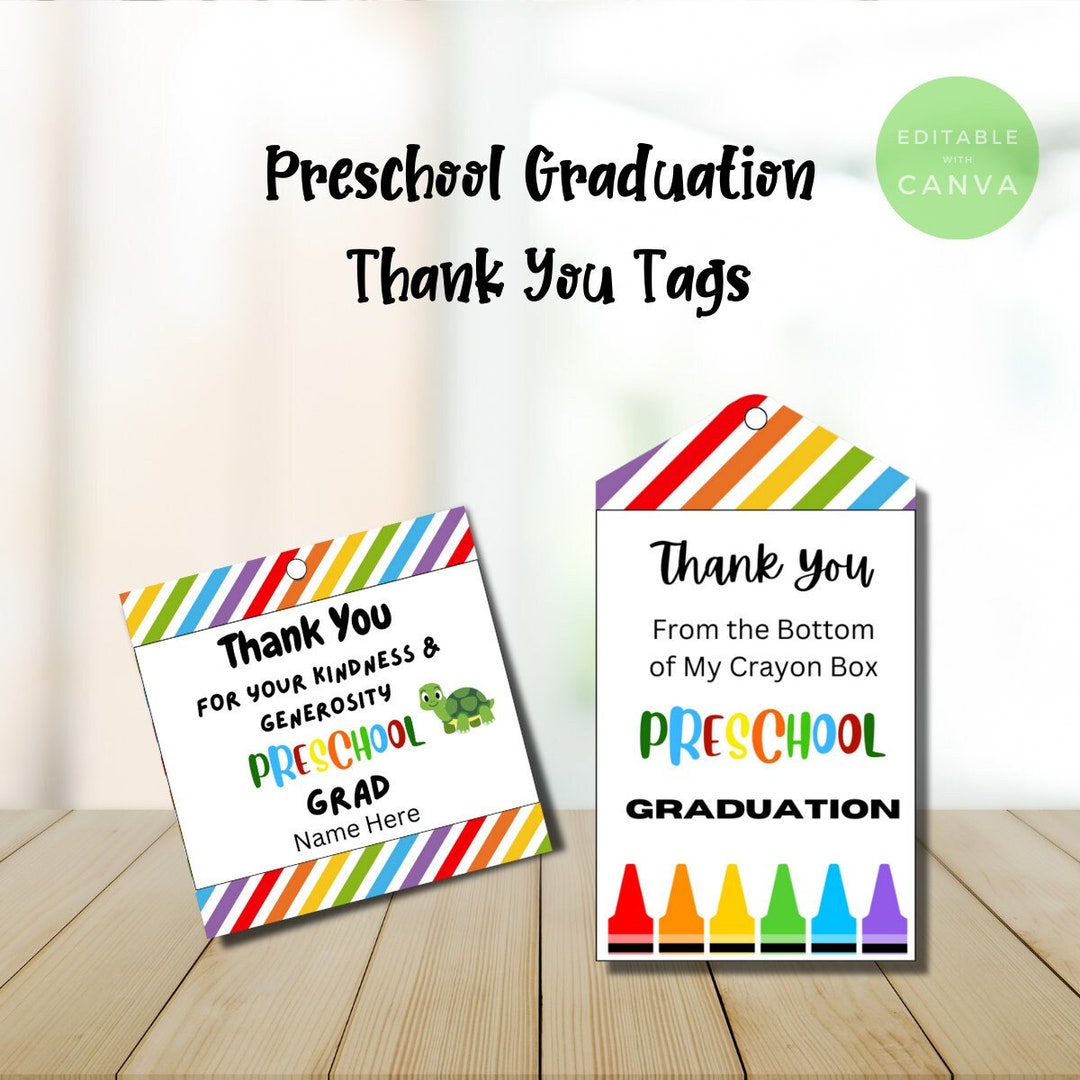 Preschool Graduation Thank You Tags | Canva Template | 6 Shapes ...
