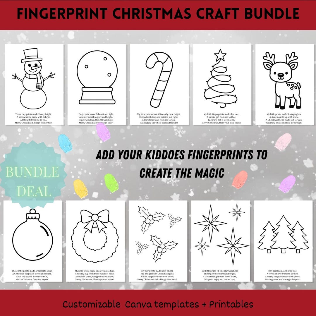 Fingerprint Christmas Craft Bundle | Kids Holiday Art Printables - Etsy