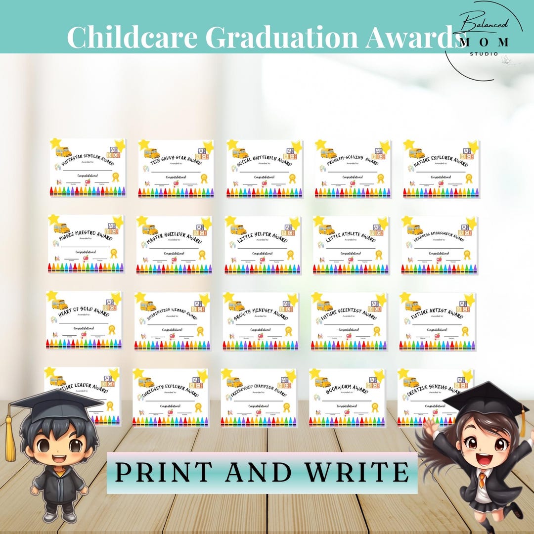 Preschool Graduation Award Certificates: Editable Crayon Theme ...
