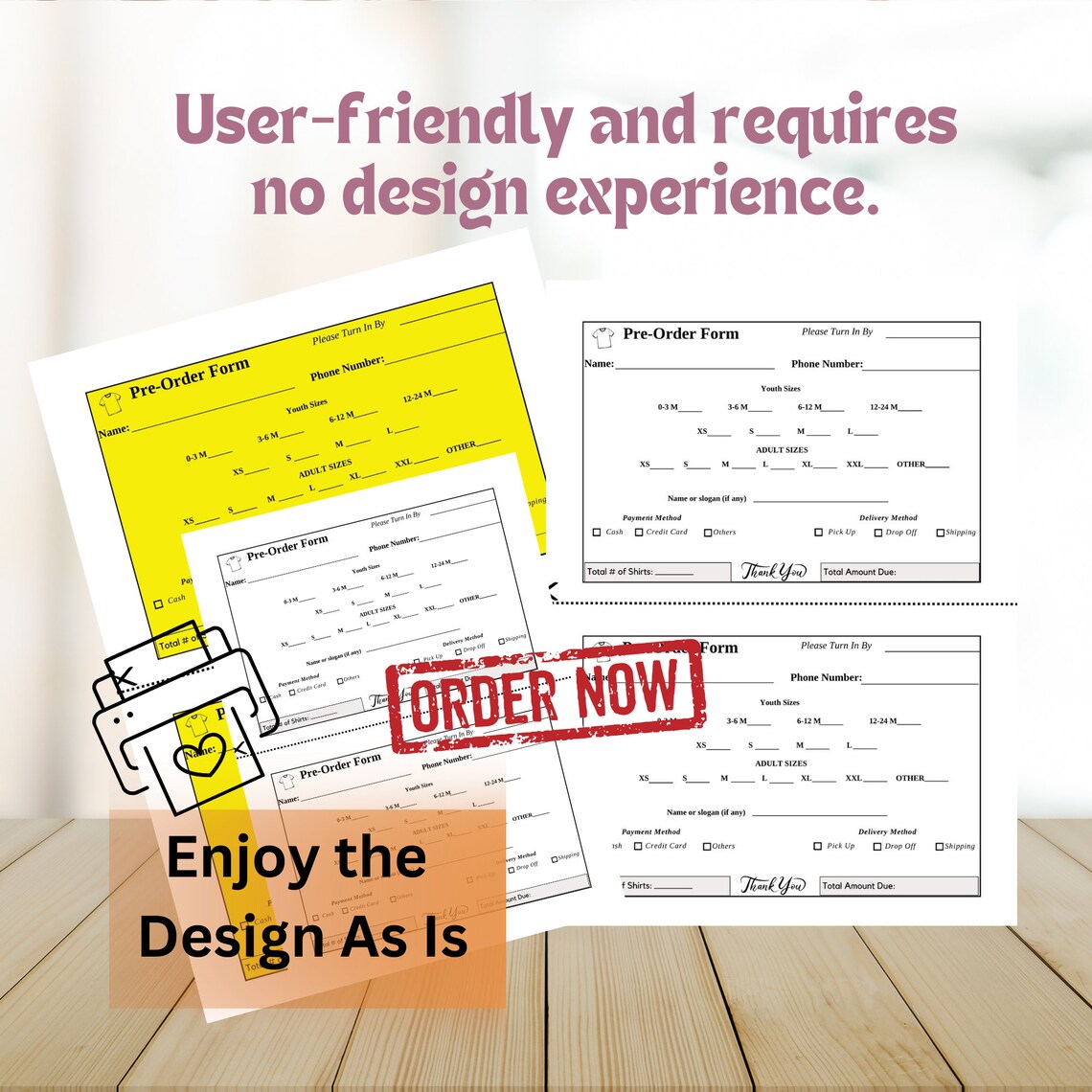Simple Pre-order Shirt Forms | Half-page, 2 per Page | Printable and ...