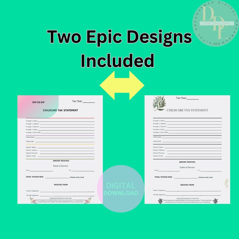 Childcare Tax Statement Daycare Owners In-home Daycare End-of-year ...