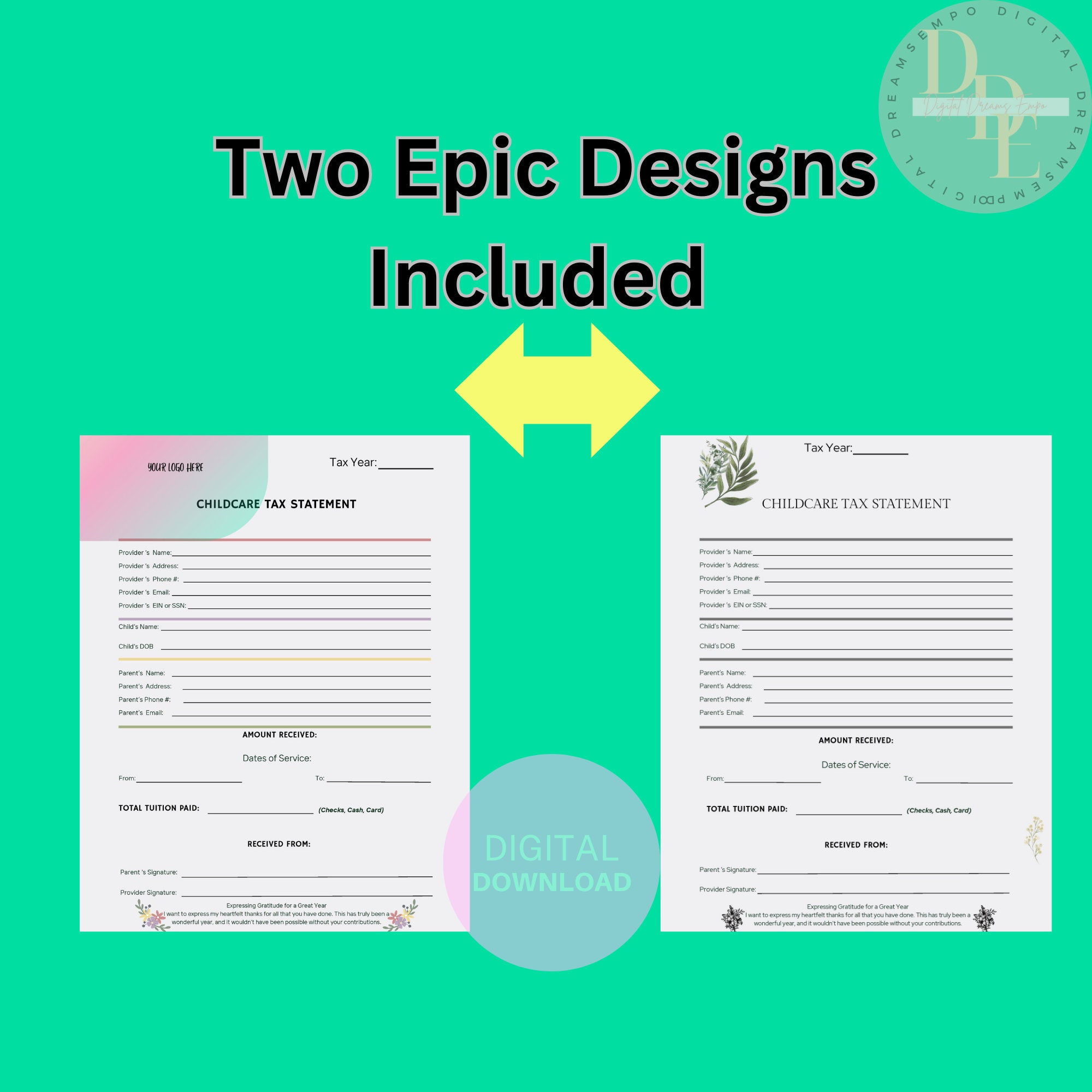 Childcare Tax Statement Daycare Owners In-home Daycare End-of-year ...