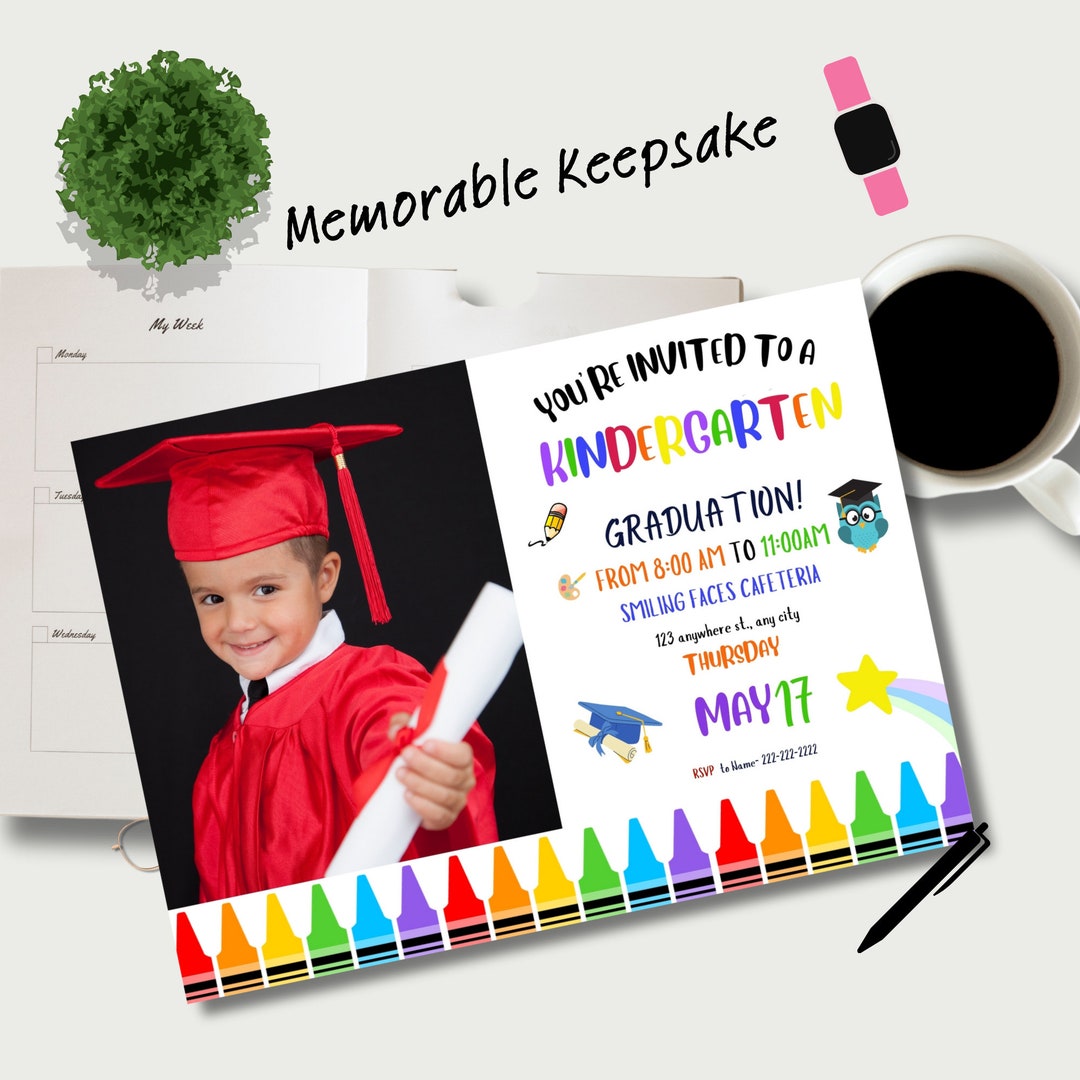 Kindergarten Graduation Photo Invitation| Grad Announcement| Editable ...