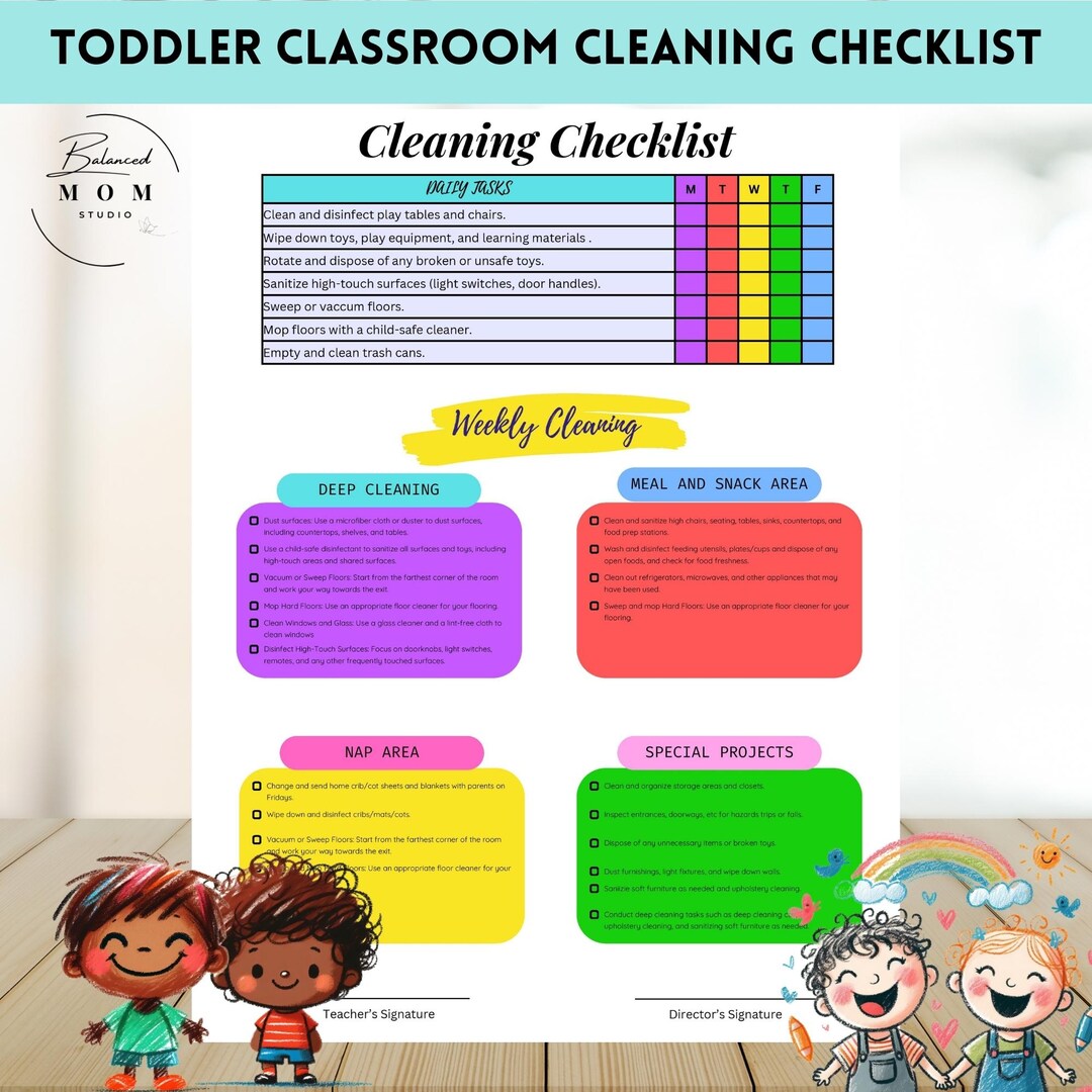 Toddler Classroom Cleaning Checklist: Customizable Teacher's Routine ...