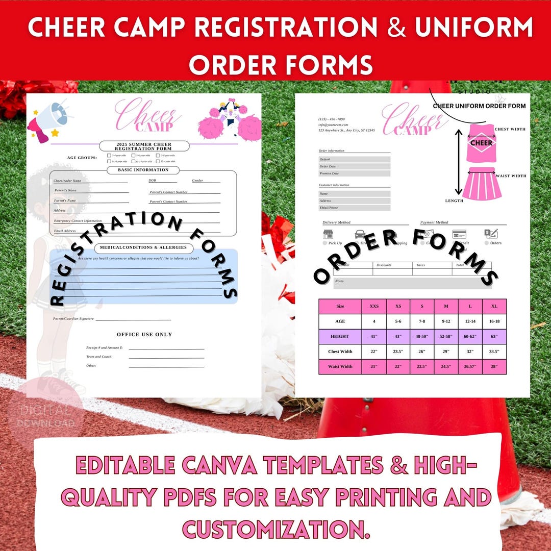 Cheer Registration & Uniform Order Forms: Editable Canva Template ...
