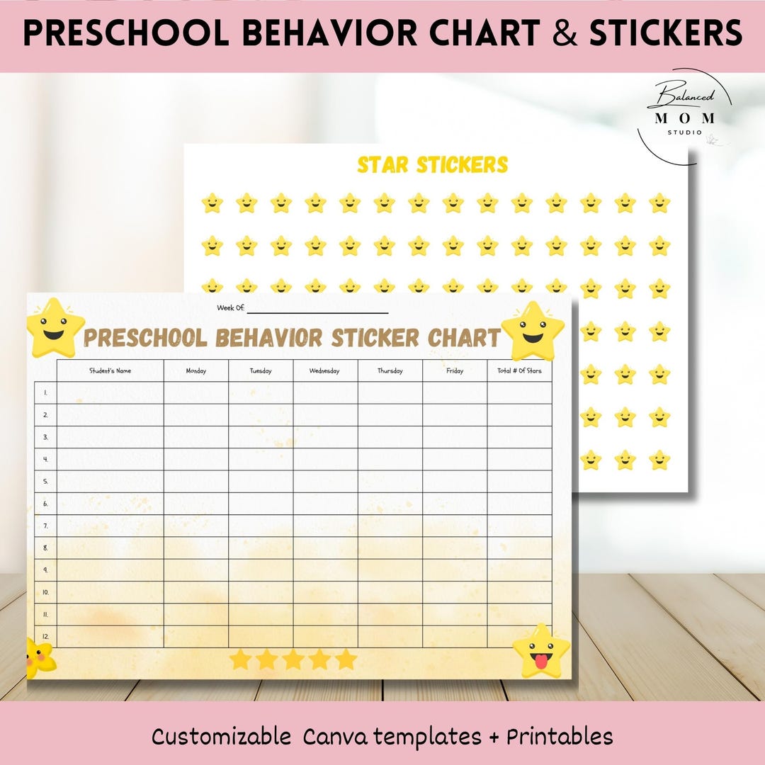 Preschool Behavior Sticker Chart Bundle | Canva Template + Printable ...