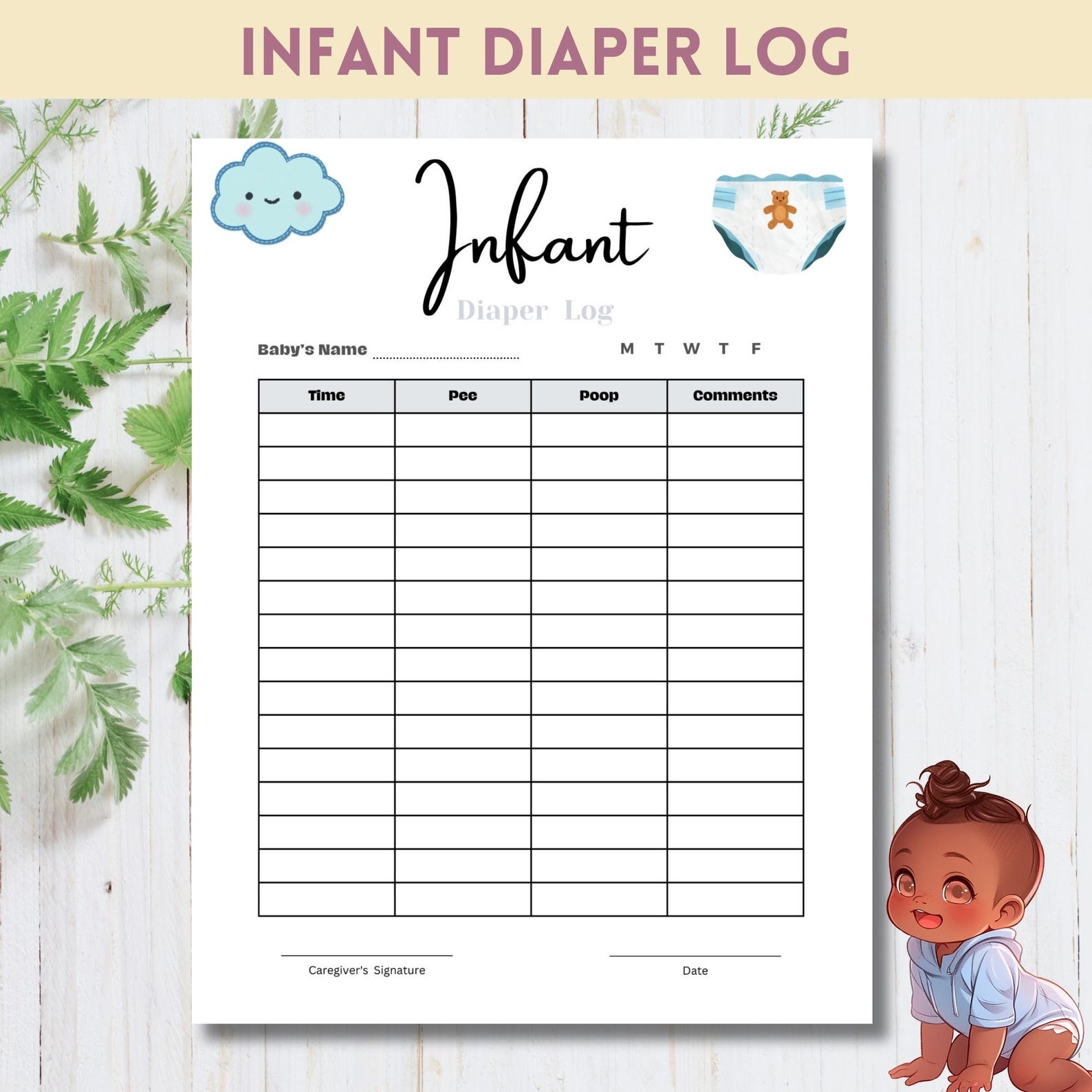 Infant Diaper Change Log Editable Baby Daily Log Diaper Changes Diaper ...