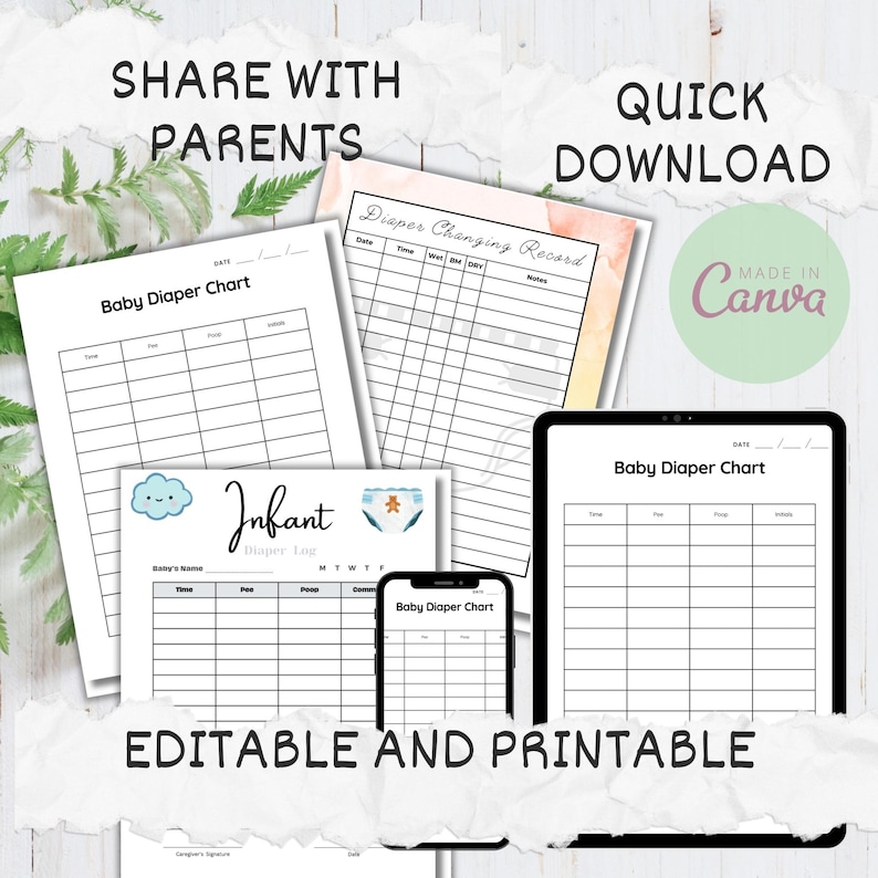 Infant Diaper Change Log Editable Baby Daily Log Diaper Changes Diaper ...