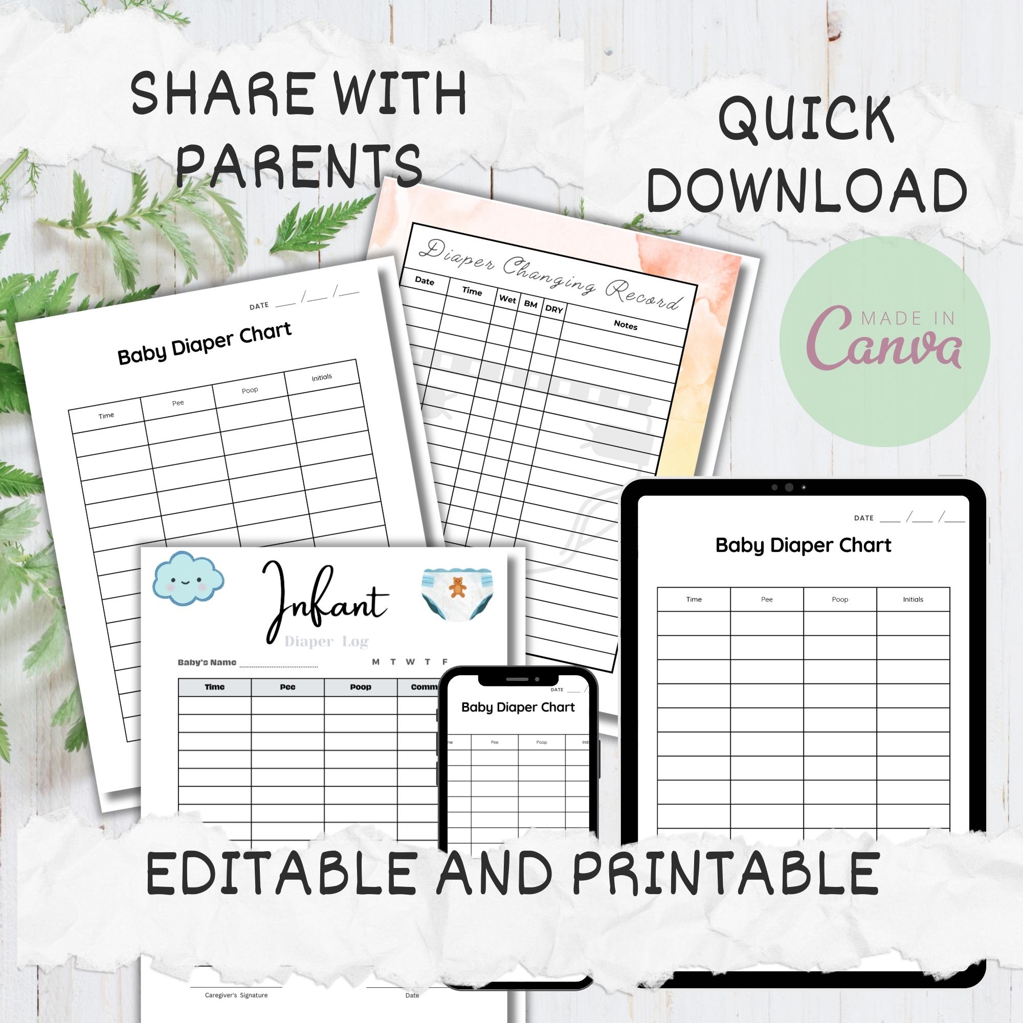 Infant Diaper Change Log Editable Baby Daily Log Diaper Changes Diaper ...