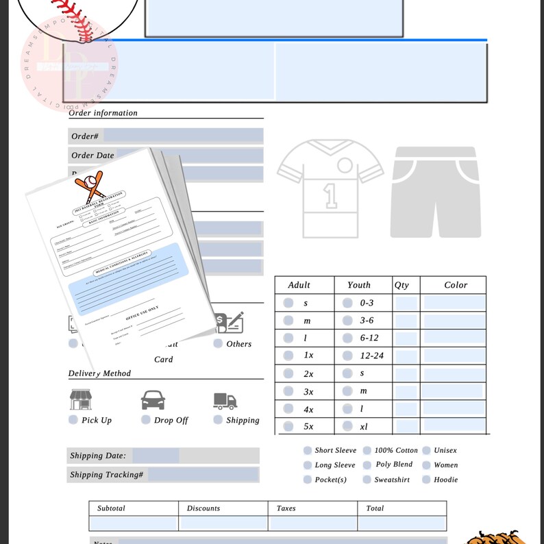 Baseball Registration and Order Form Digital Printable PDF Canva ...