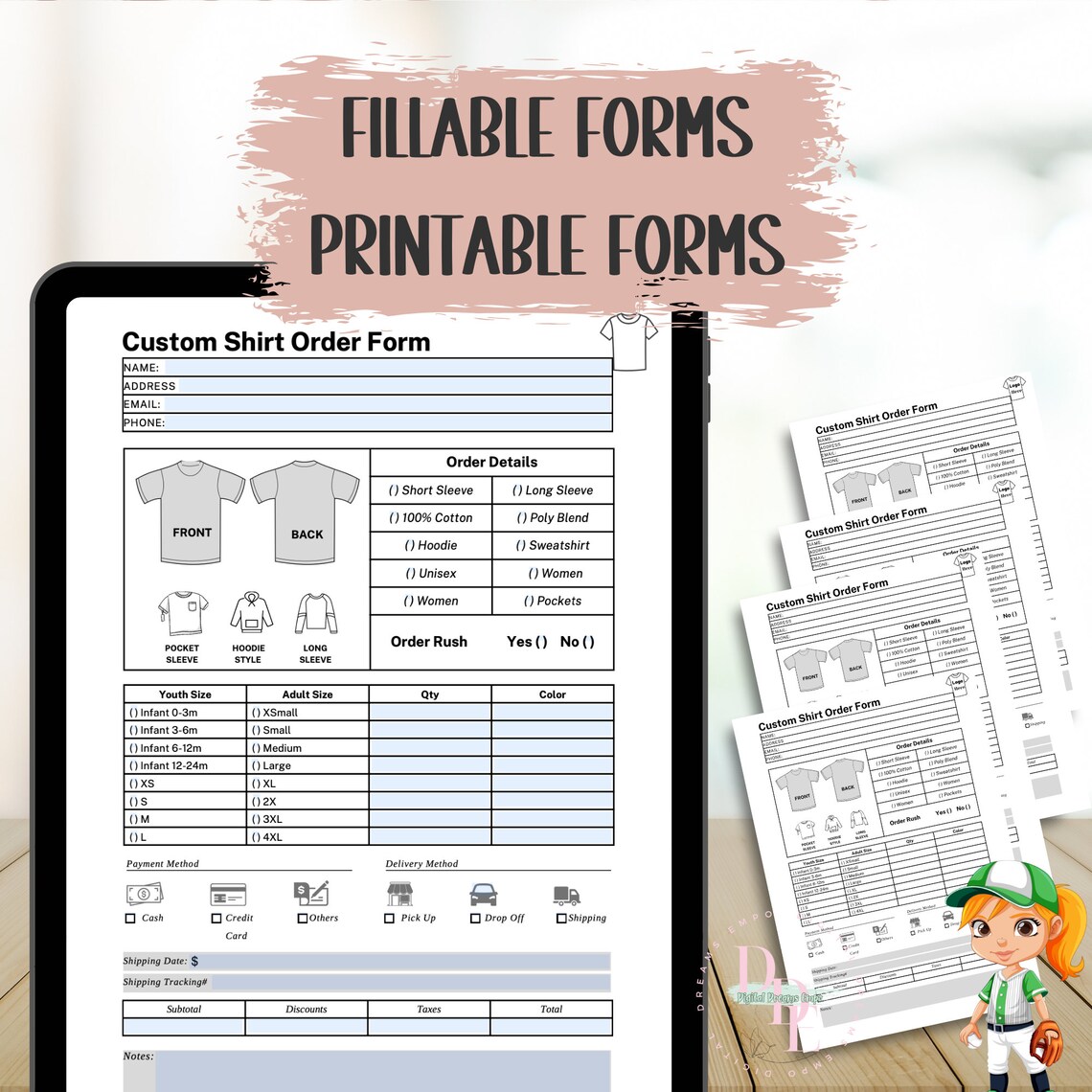 School Shirt Order Form| Small Business Forms | Printable Custom Order ...