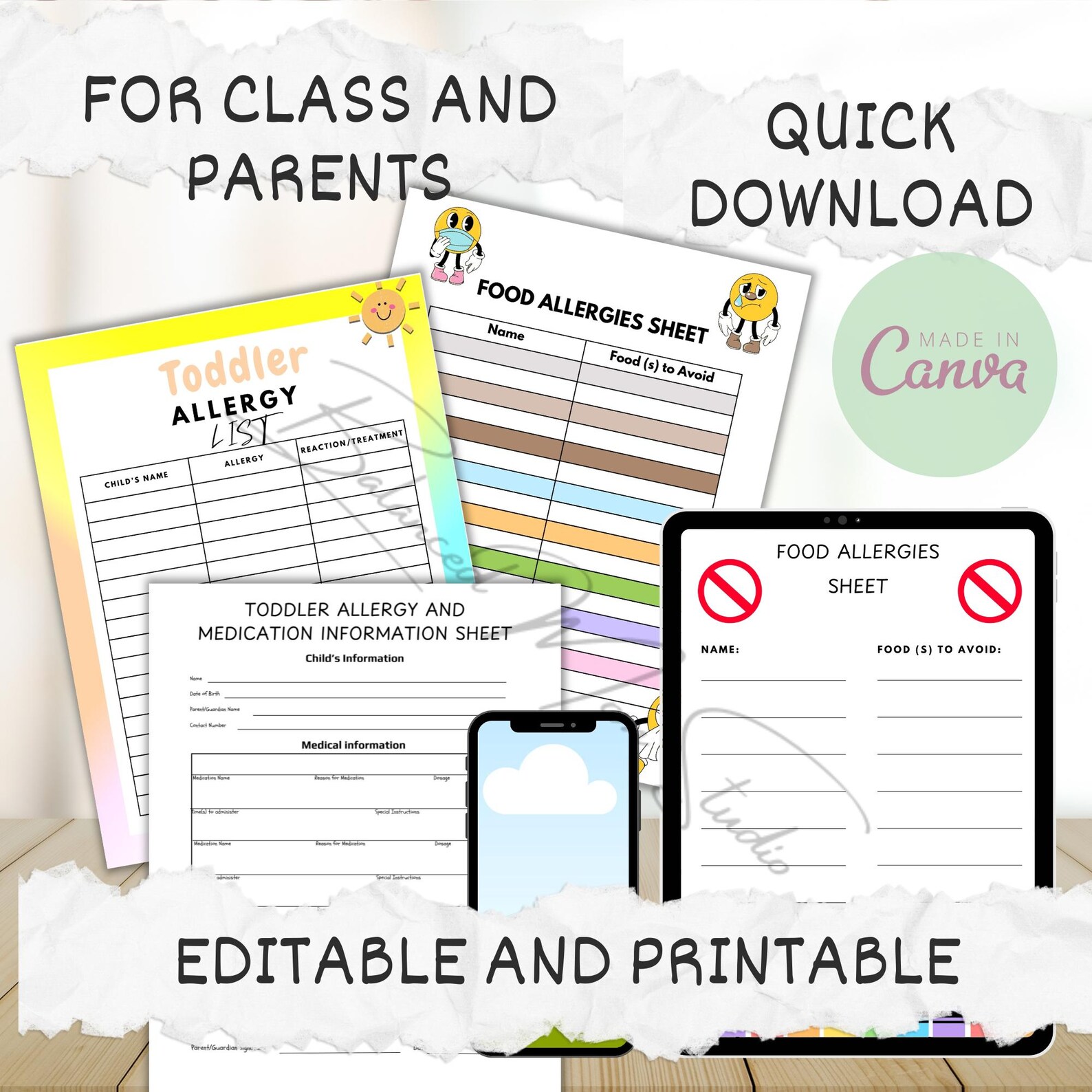 Toddler Allergy and Medication Sheets: Daycare Action Plan (printable ...