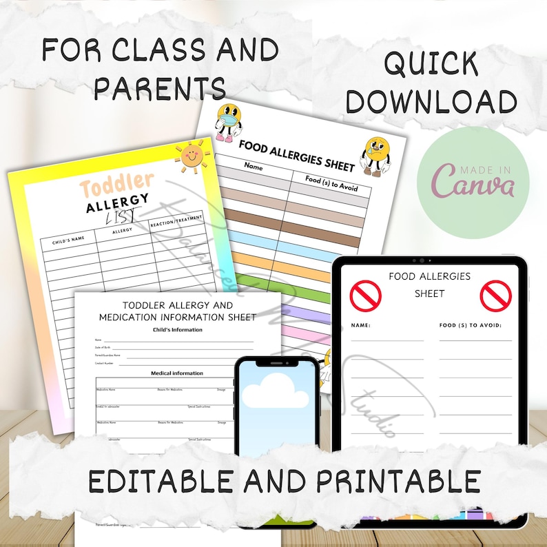 Toddler Allergy and Medication Sheets: Daycare Action Plan (printable ...