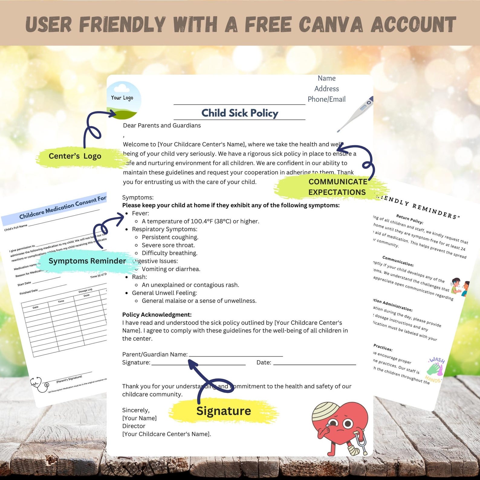 Daycare Sick Policy Template: Editable Childcare Forms (canva & PDF) - Etsy