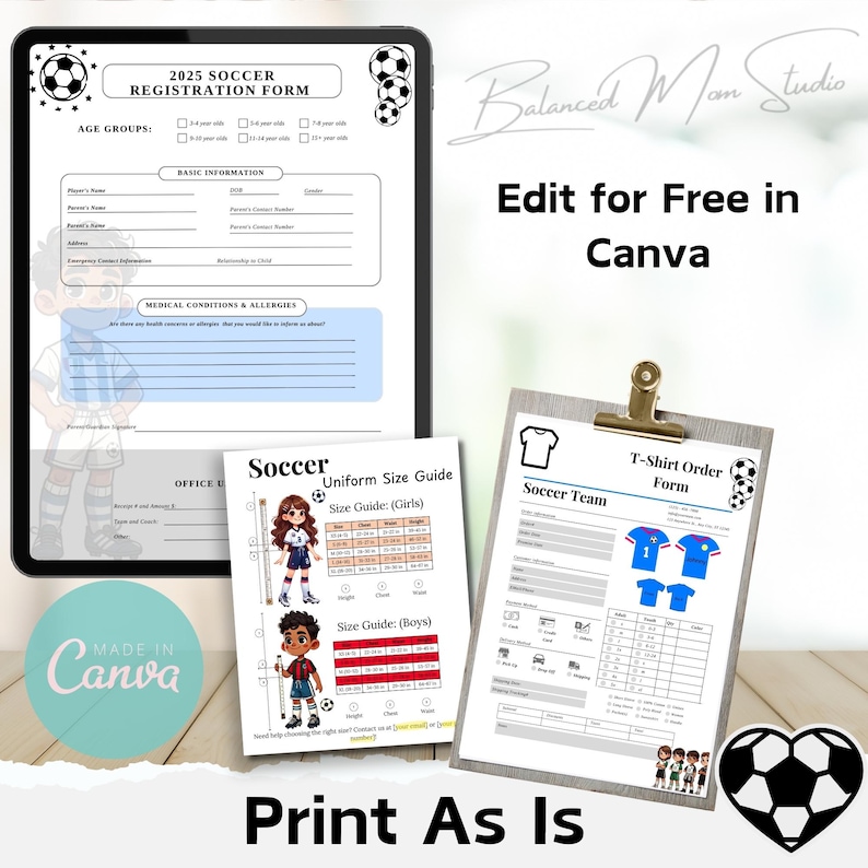 Editable Soccer Registration & Uniform Order Form (canva Template) - Etsy