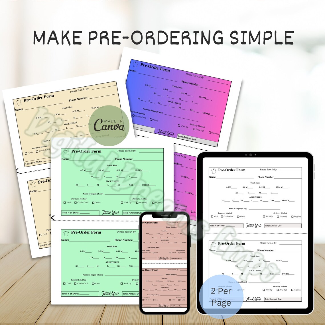Simple Pre-order Shirt Forms | Half-page, 2 per Page | Printable and ...