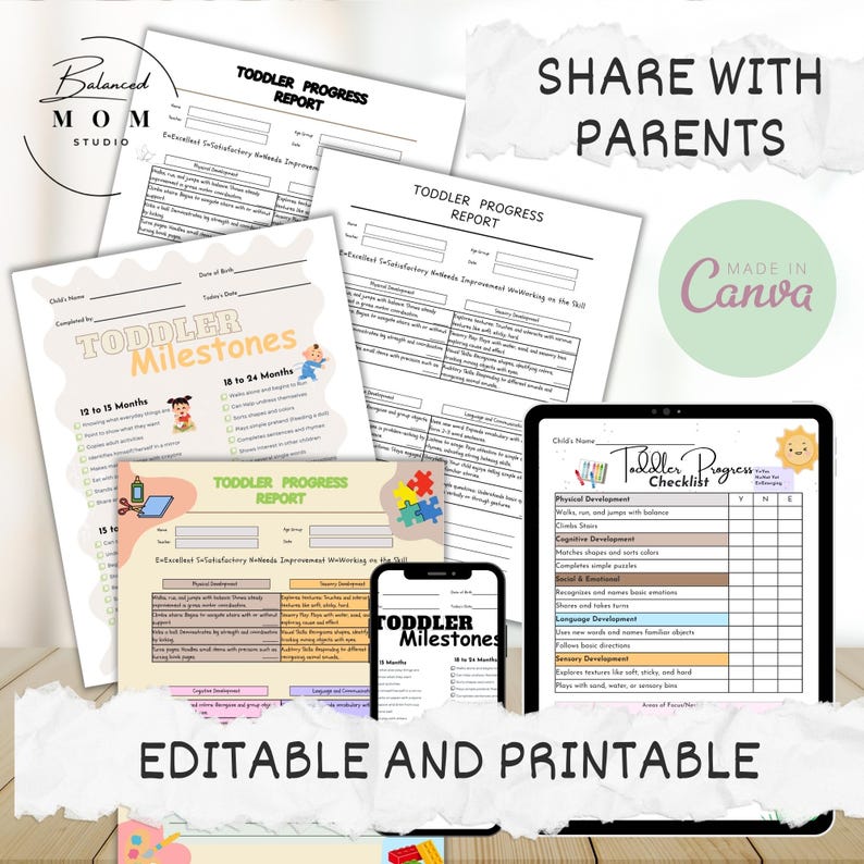 Toddler Milestone Checklist: Developmental Progress Report (printable ...