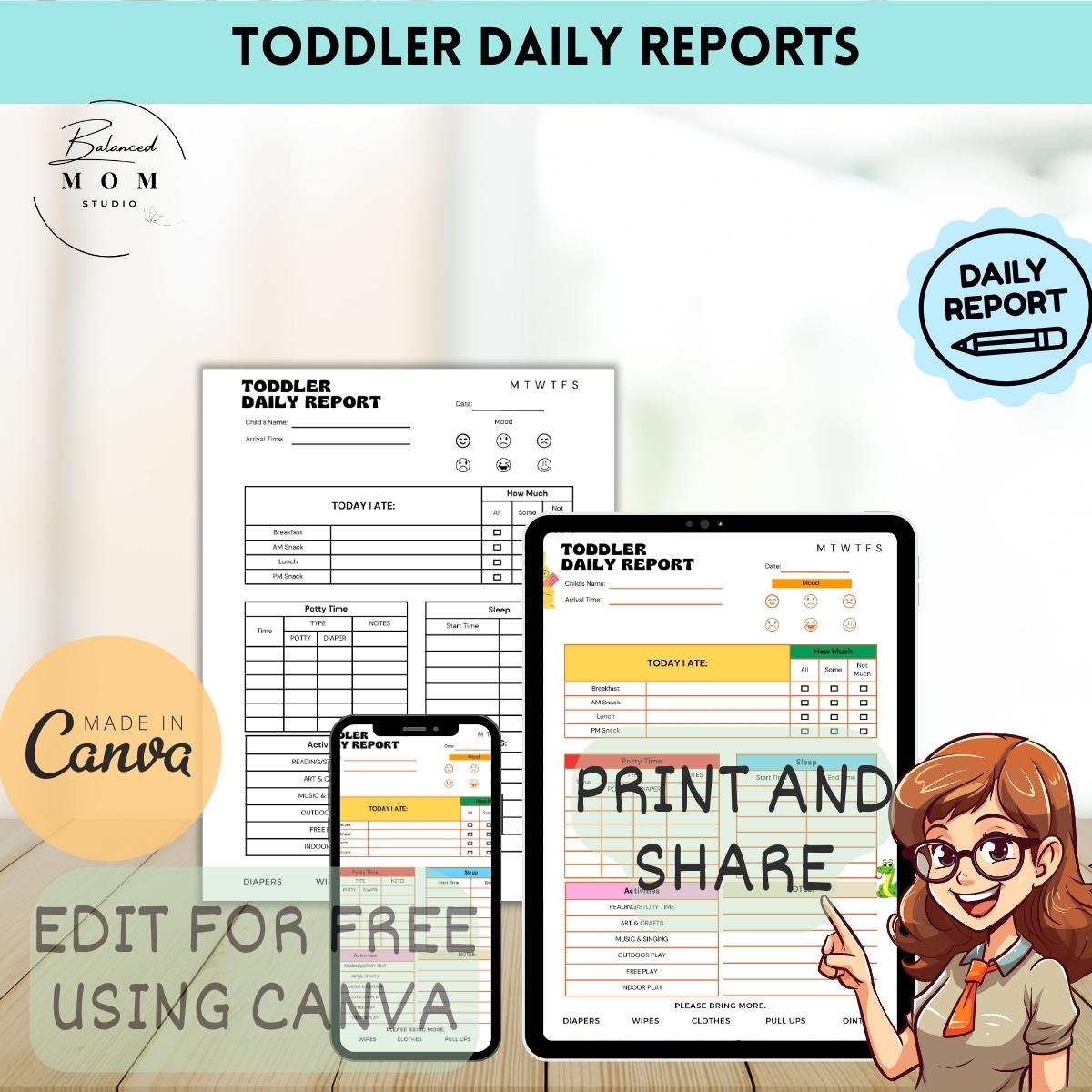 Toddler Daily Sheets| Essential In-home Daily Reports for Kids| Canva ...
