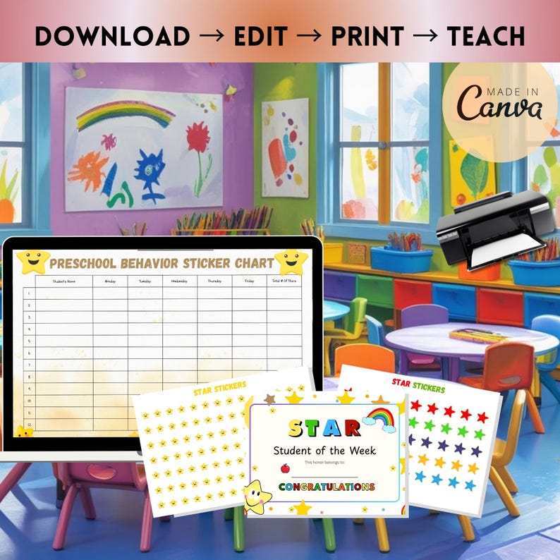 Preschool Behavior Sticker Chart Bundle | Canva Template + Printable ...