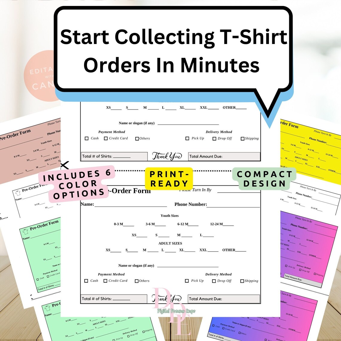 Simple Pre-order Shirt Forms | Half-page, 2 per Page | Printable and ...