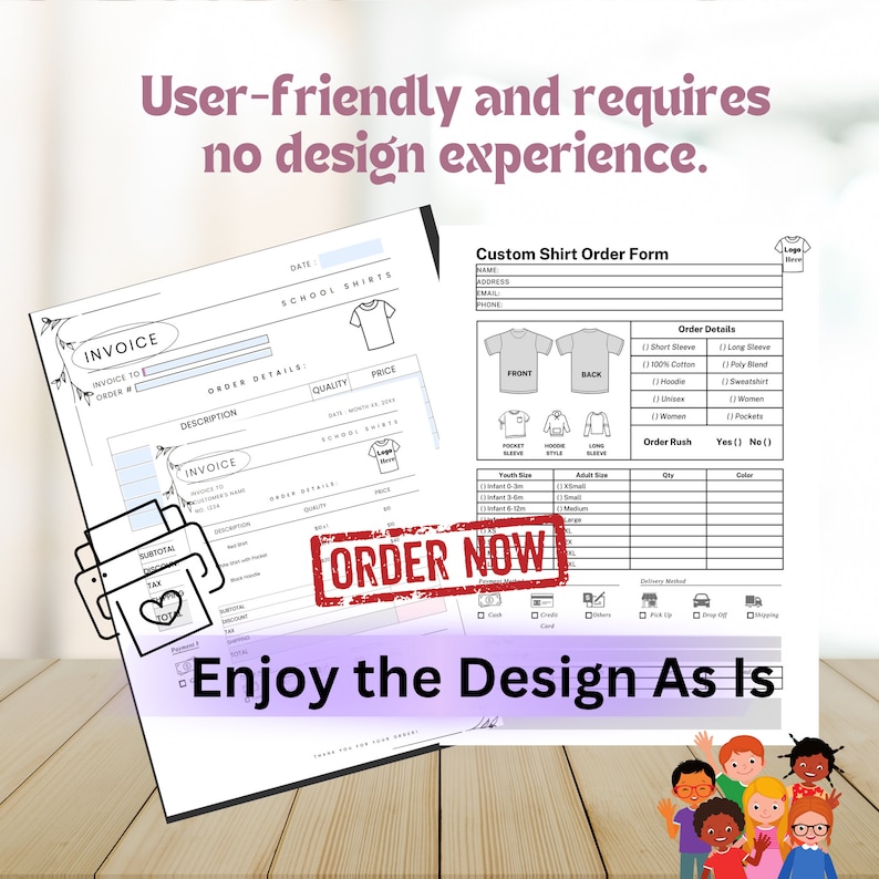 School Shirt Order Form| Small Business Forms | Printable Custom Order ...