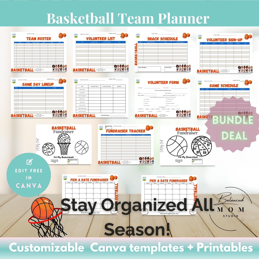 Basketball Team Planner Bundle | Editable Canva Template + Print-ready ...