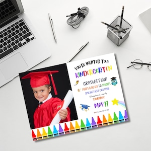 Kindergarten Graduation Photo Invitation| Grad Announcement| Editable ...