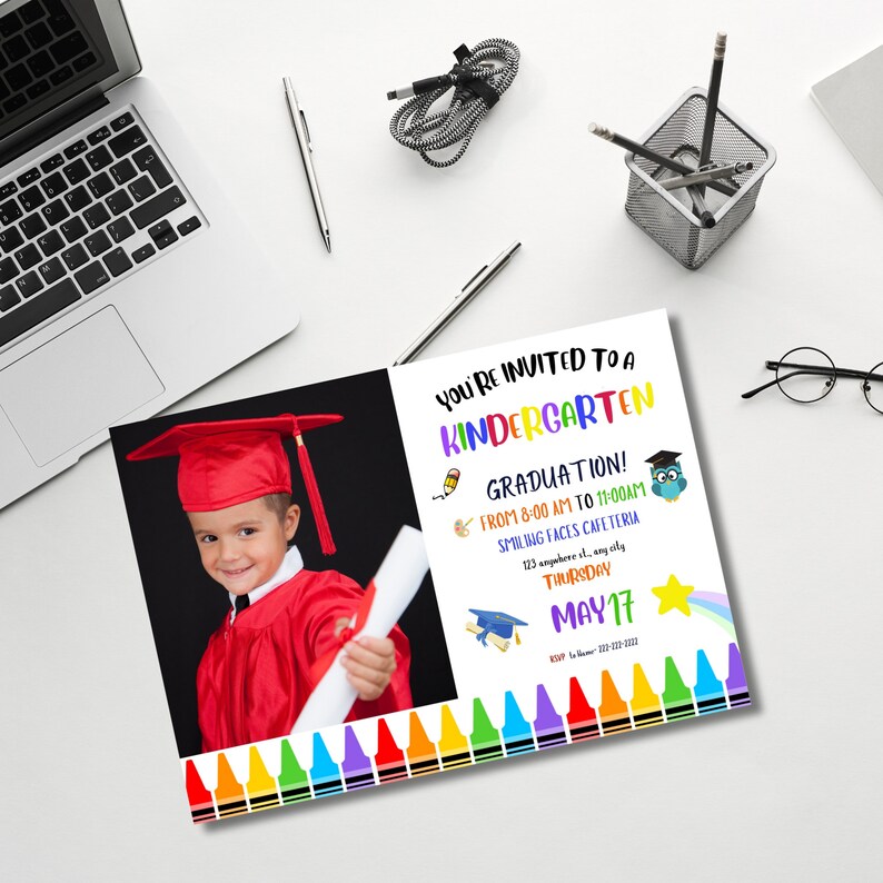 Kindergarten Graduation Photo Invitation Grad Announcement Editable ...